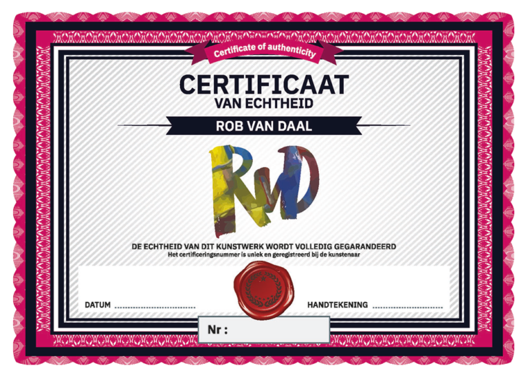 Certificaat van echtheid - Rob Van Daal Art